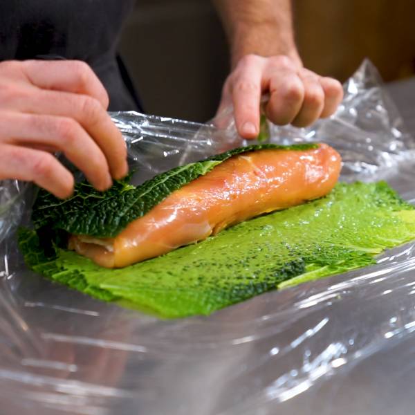 Recipe: Guinea fowl ballotine with savoy cabbage, raisins & pistachios